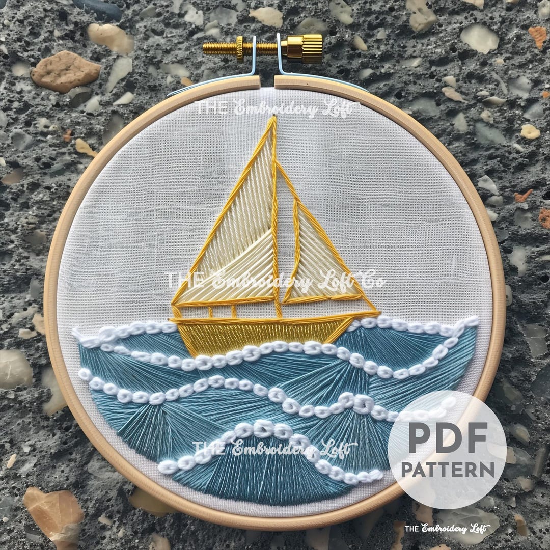 Sailboat Hand Embroidery Pattern, Ocean Embroidery Pattern, Beach ...