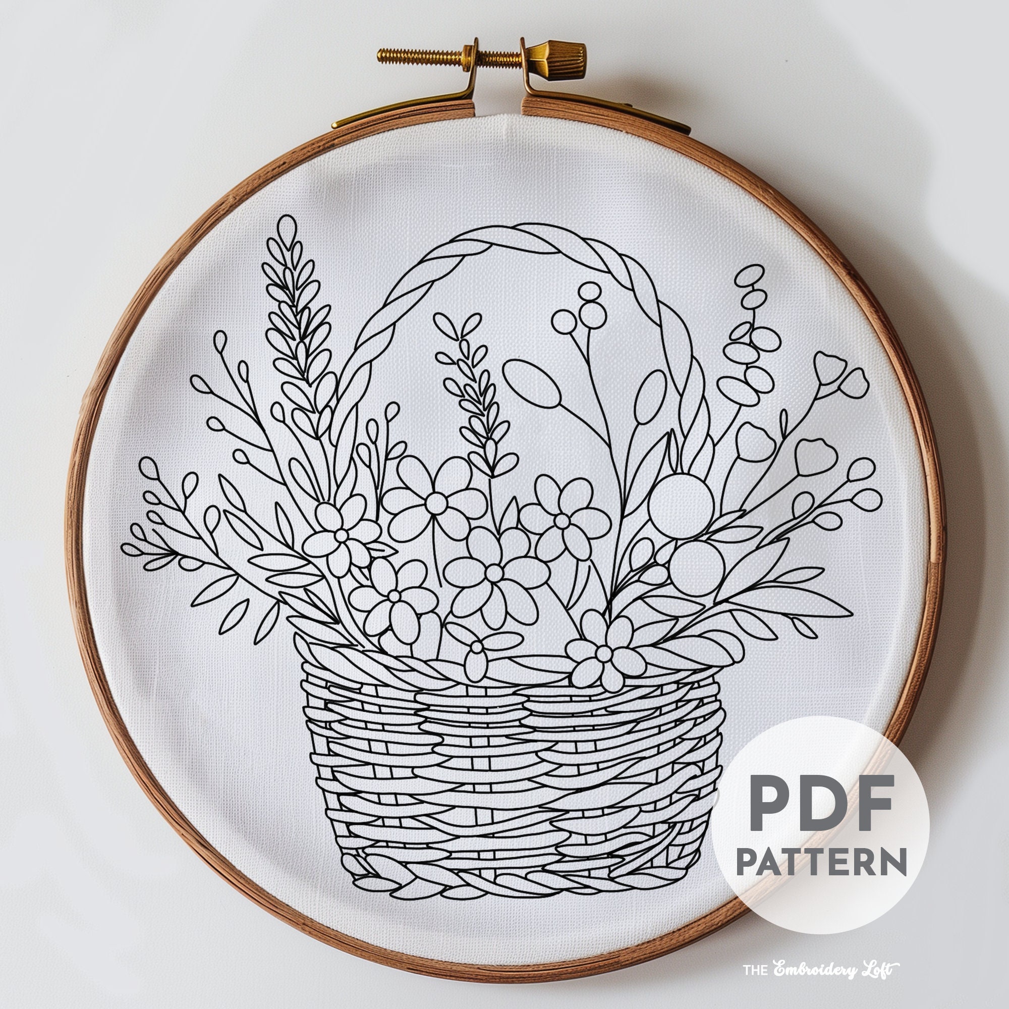 Flower Basket Hand Embroidery Pattern, Basket of Blossoms, Floral ...