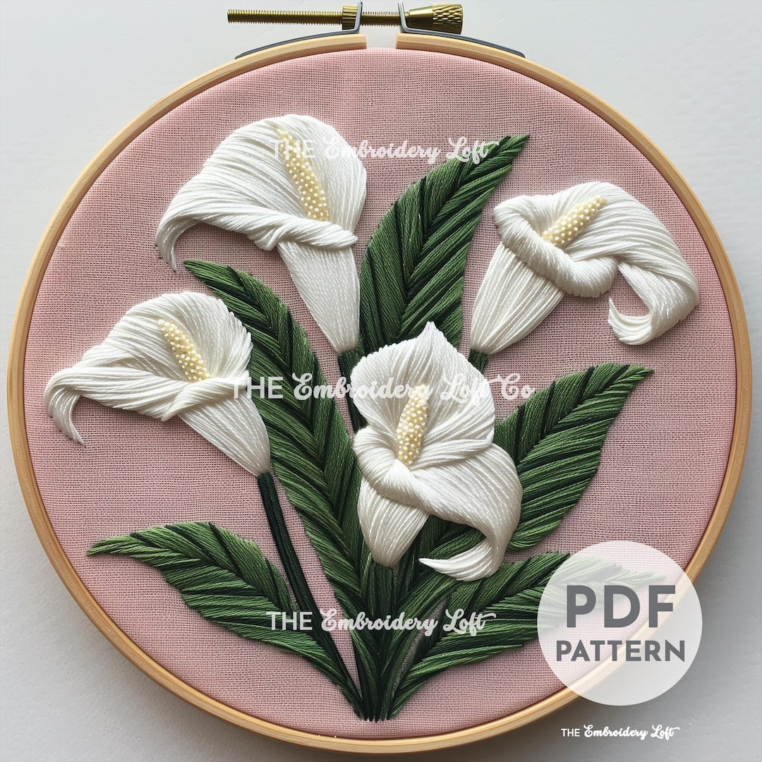 Bunch of Peace Lilies Hand Embroidery Pattern, Lilies Pattern, Lily ...