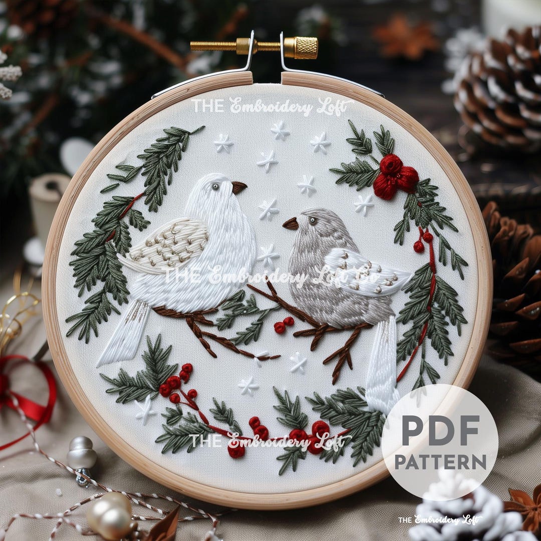Two Turtle Doves Hand Embroidery Pattern, Twelve Days of Christmas ...