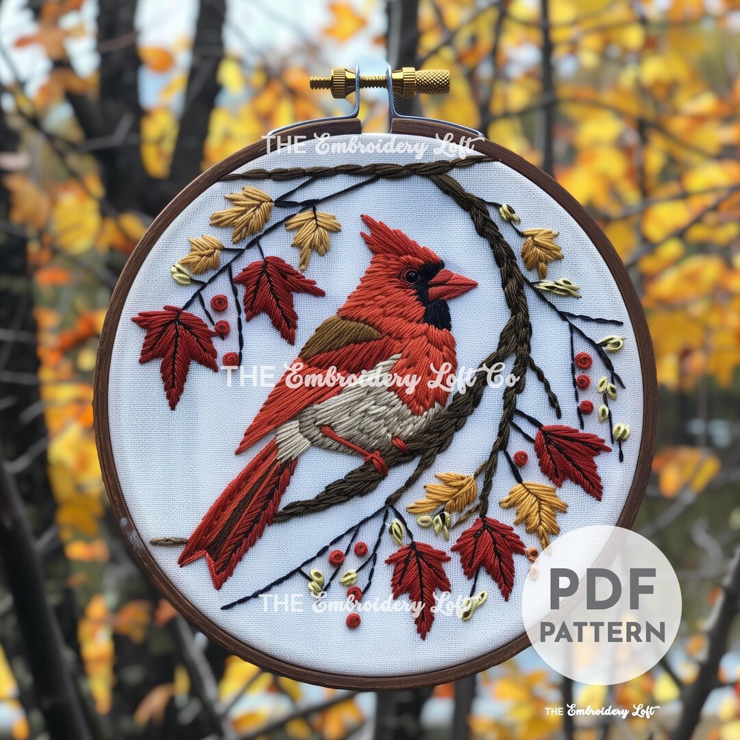 Red Cardinal Hand Embroidery Pattern, Gift for Bird Lovers, Red ...