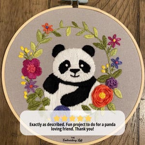 Panda Hand Embroidery Pattern, Floral Panda, Cute Panda Design, Panda ...