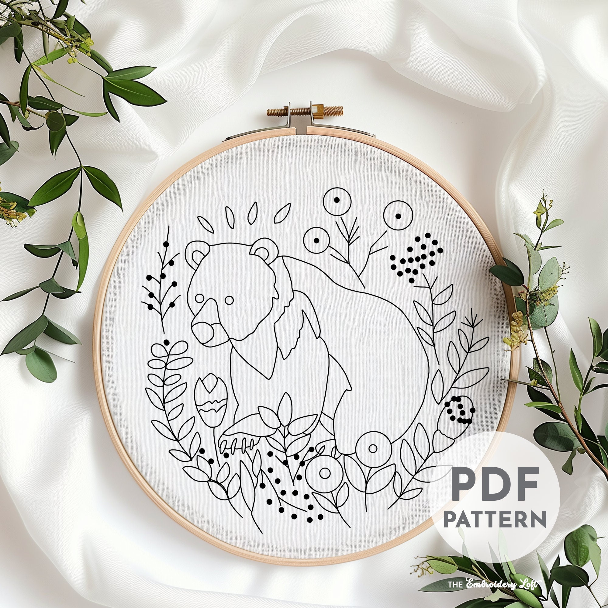Woodland Bear Hand Embroidery Pattern, Bear Pattern, Woodland ...