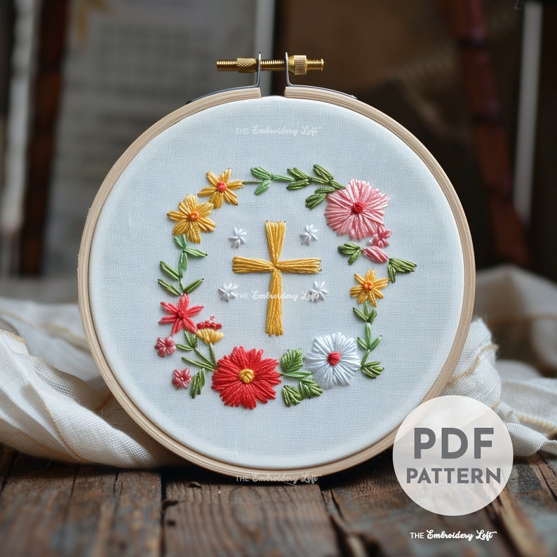 Floral Cross Embroidery Pattern, Christian Embroidery, Religious Cross ...