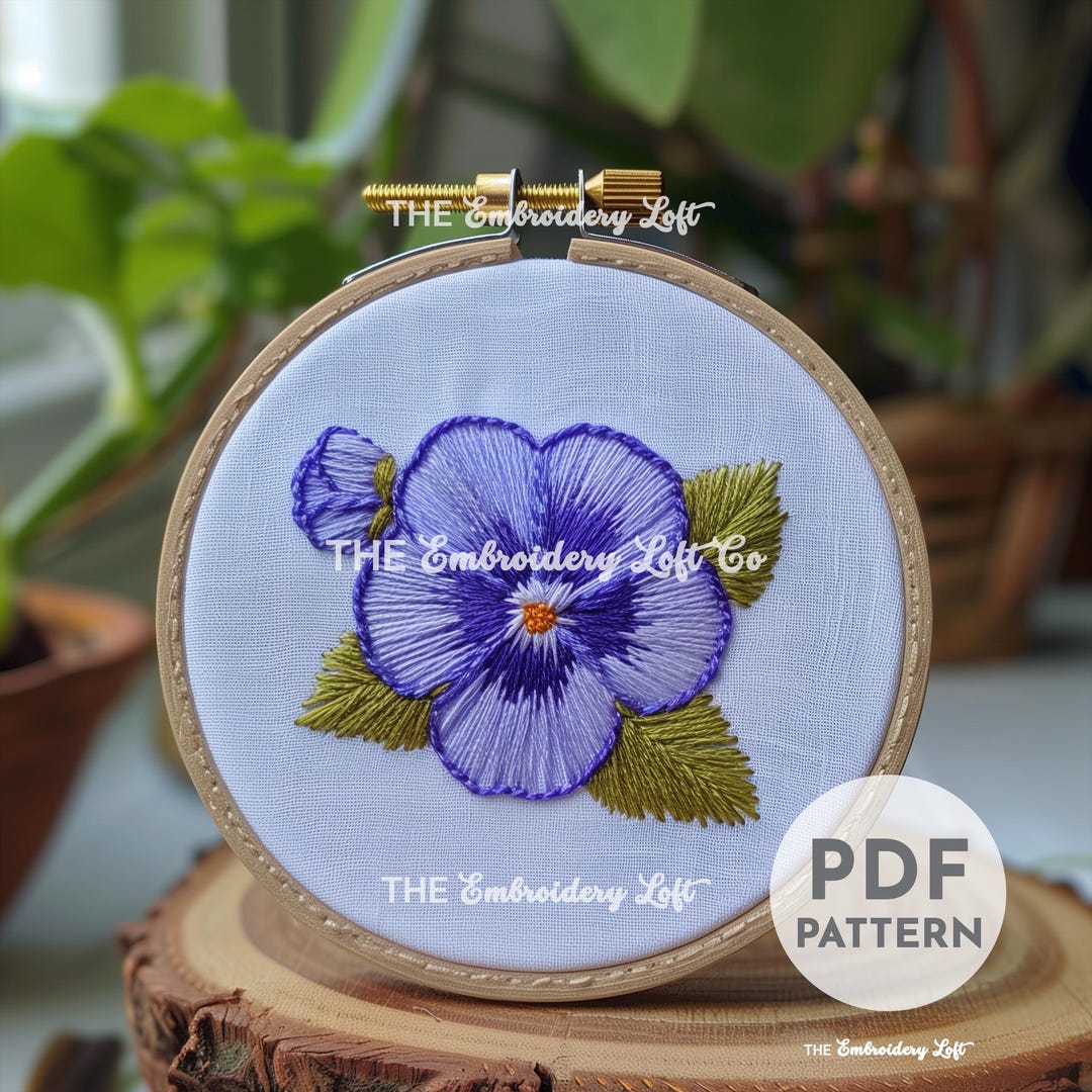 Pansies Hand Embroidery Pattern, Purple Pansies Pattern, Violet Flowers ...