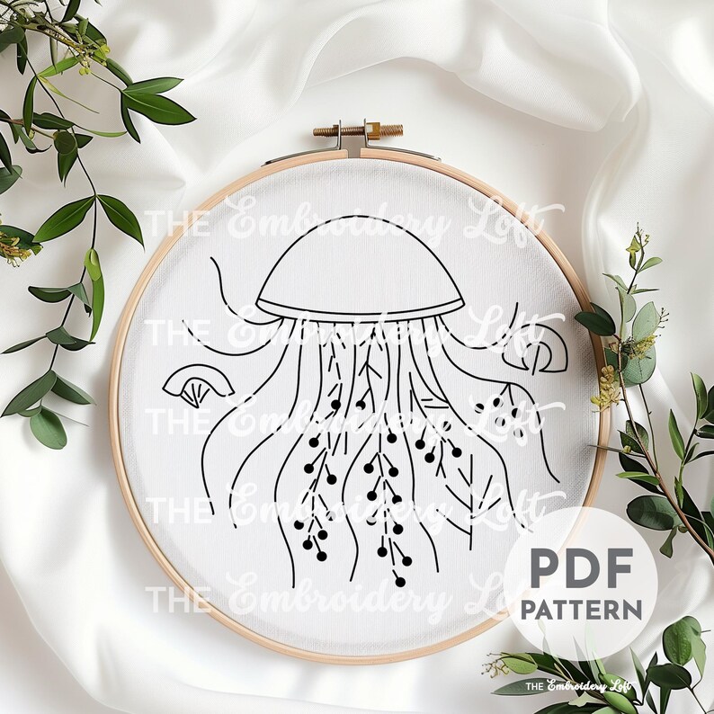 Pink Jellyfish Hand Embroidery Pattern, Jellyfish Embroidery Design ...