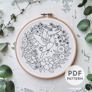 Purple Hummingbird Hand Embroidery Pattern, Hummingbird Pattern, Spring ...