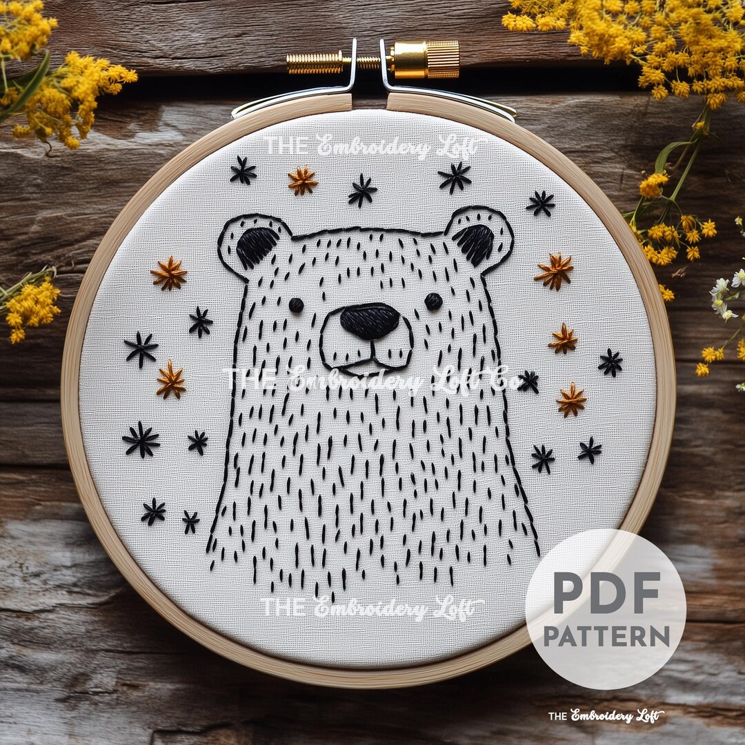 Celestial Bear Hand Embroidery Pattern, Bear Embroidery Pattern, Bear ...