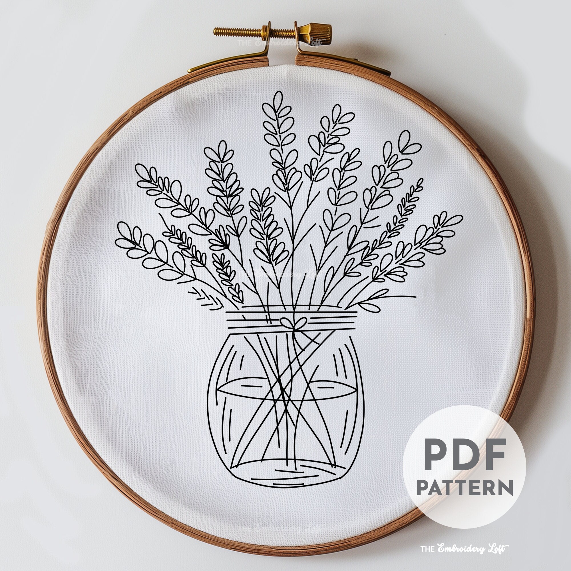 Vase of Lavender Hand Embroidery Pattern, Purple Lavender Pattern ...