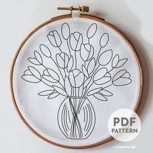 Vase of Tulips Hand Embroidery Pattern, Yellow Tulips Pattern, Tulip ...