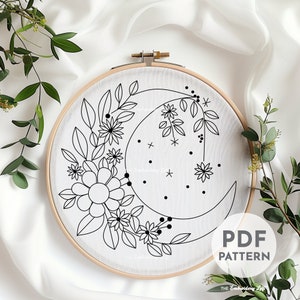 Forest Moon Hand Embroidery Pattern, Wiccan Moon, Mystical Crescent ...