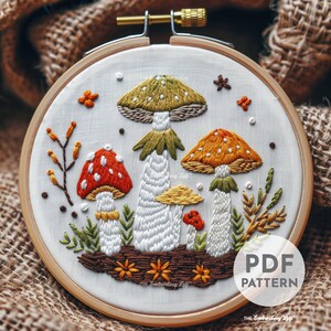 Witchy Mushrooms Hand Embroidery Pattern, Autumn Embroidery Pattern ...