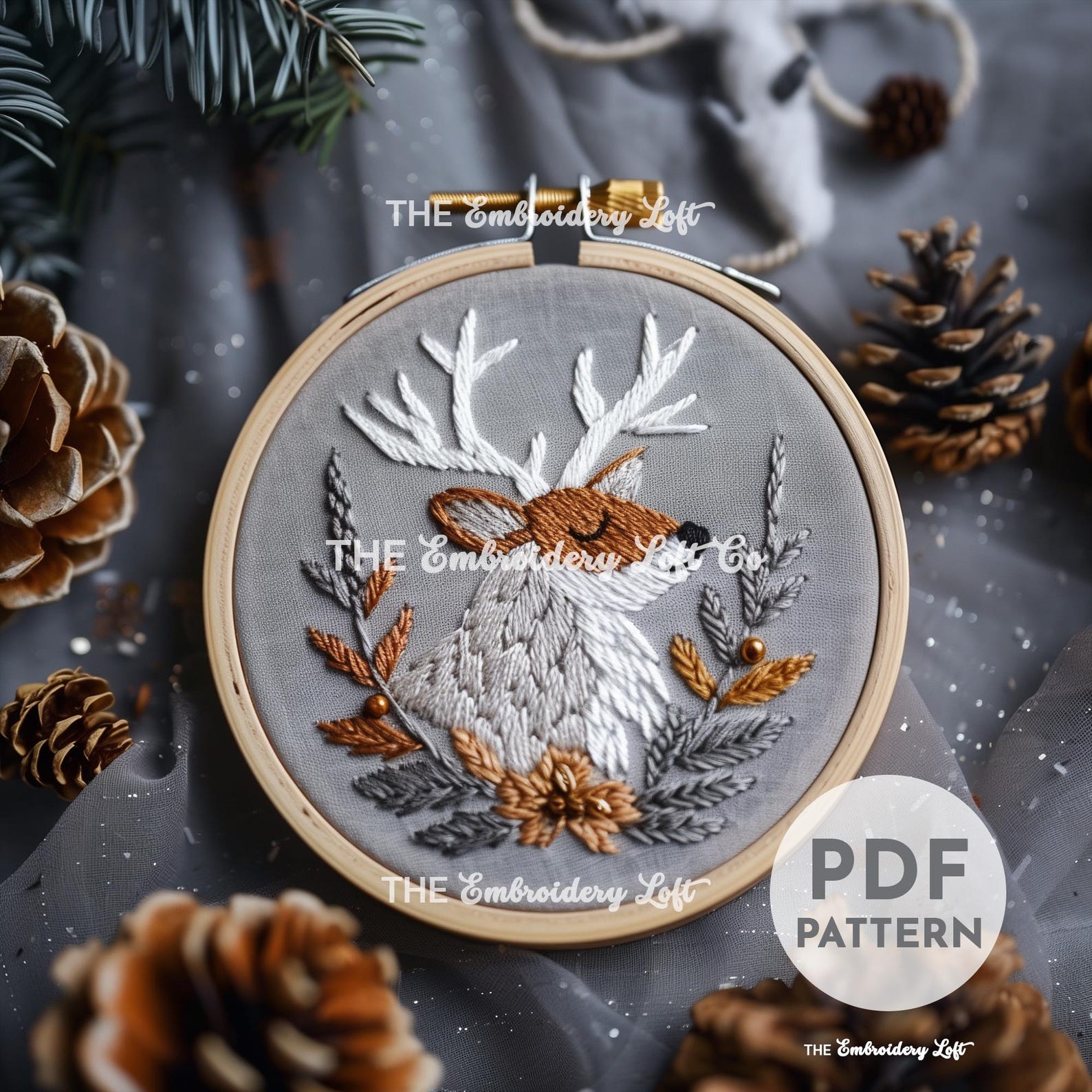 Reindeer Hand Embroidery Pattern, Christmas Reindeer Design, Christmas ...