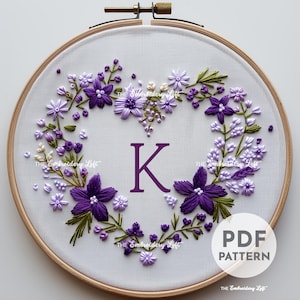Letter K Valentine Embroidery, Monogram Embroidery Gift, Personalized ...
