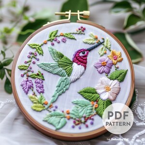 Spring Hummingbird Hand Embroidery Pattern, Hummingbird Pattern, Spring ...