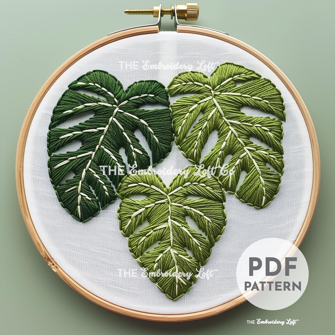 Monstera Hand Embroidery Pattern, Monstera Leaf Pattern, House Plant ...