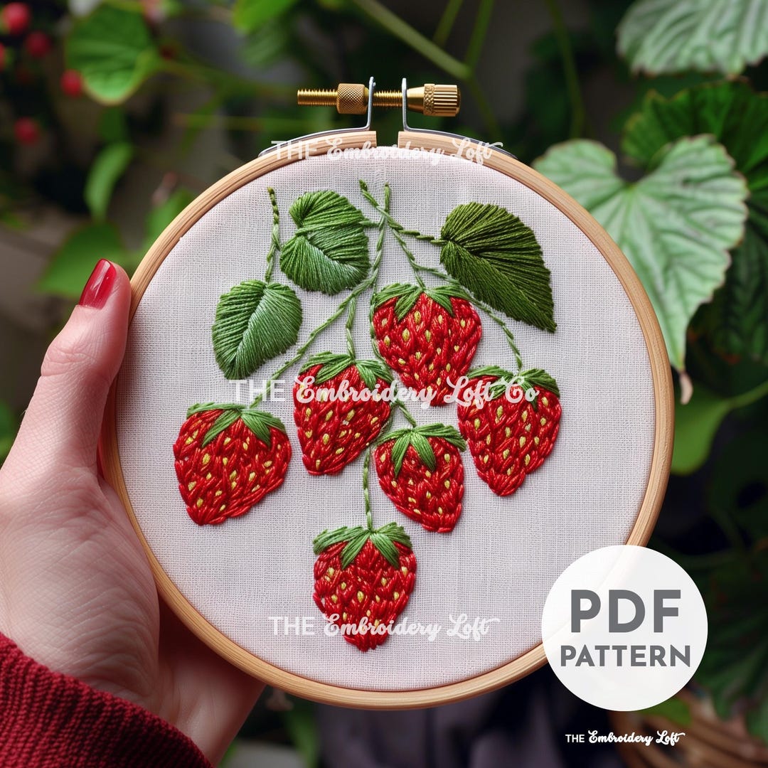 Sweet Strawberries Hand Embroidery Pattern, Strawberries Pattern ...