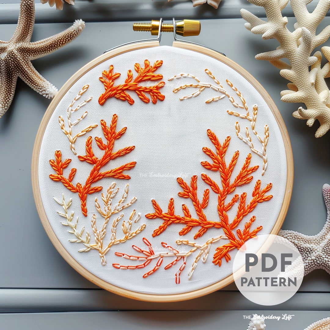 Coral Wreath Hand Embroidery Pattern, Coral Pattern, Ocean Pattern ...