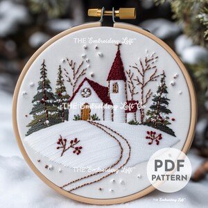 Winter Church Hand Embroidery Pattern, Christmas Church Embroidery ...