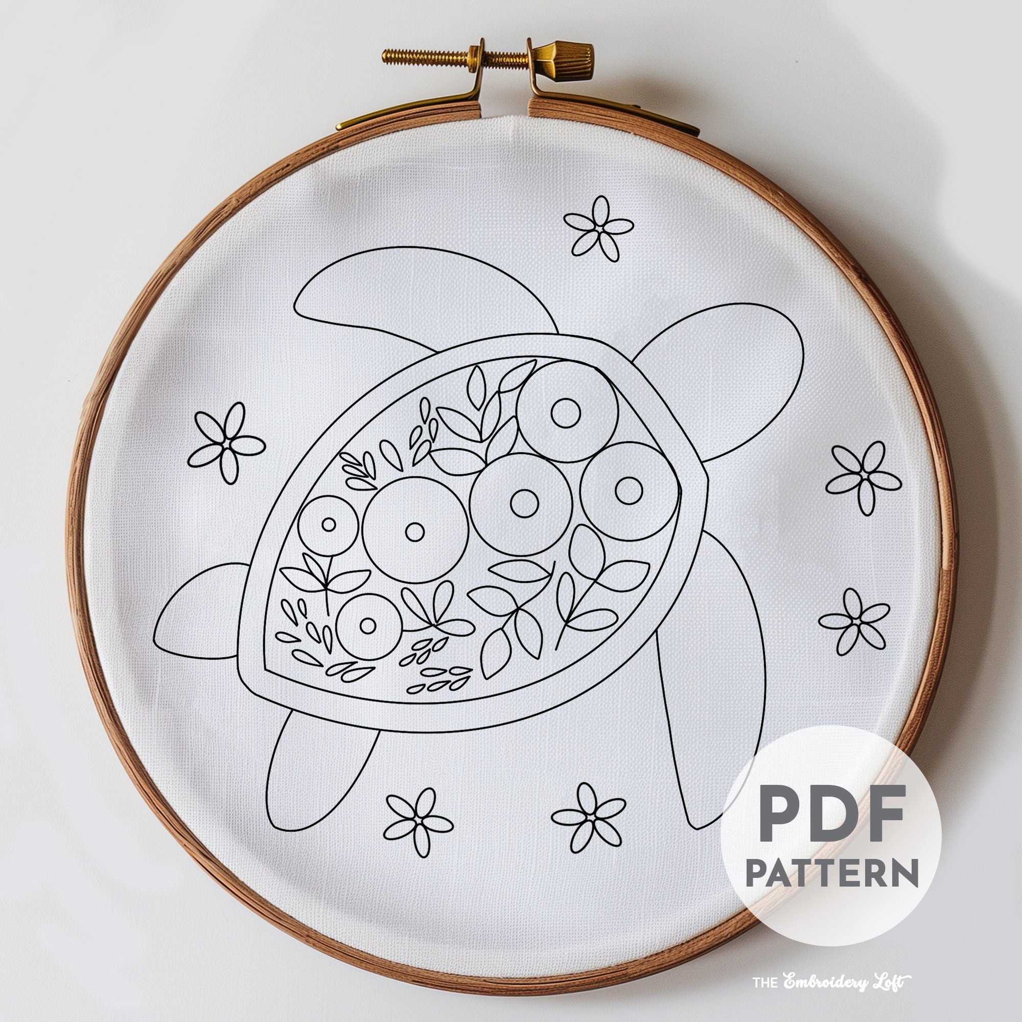Floral Turtle Hand Embroidery Pattern, Sea Turtle Pattern, Ocean ...