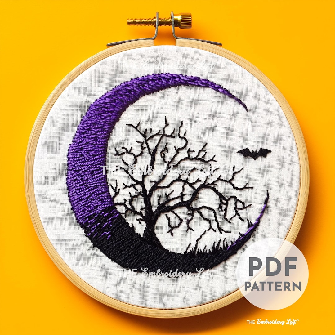 Spooky Tree Hand Embroidery Pattern, Halloween Embroidery Pattern ...