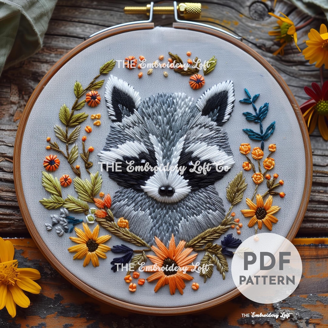 Baby Racoon Hand Embroidery Pattern, Nursery Embroidery, Racoon ...