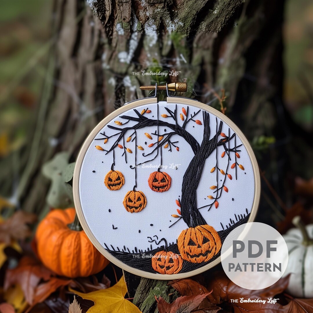 Halloween Haunt Hand Embroidery Pattern, Pumpkin Pattern, Halloween ...