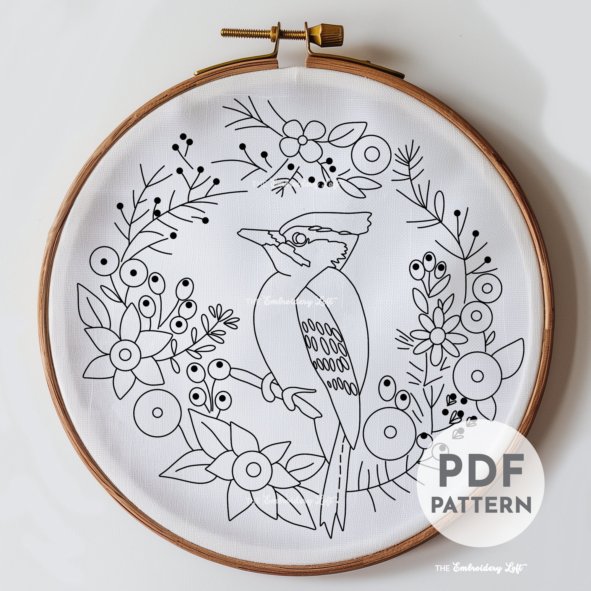 Woodpecker Hand Embroidery Pattern, Woodpecker Pattern, Woodland Bird ...