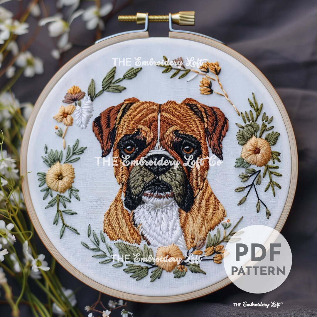 Boxer Dog Hand Embroidery Pattern, Boxer Dog Design, Dog Embroidery ...