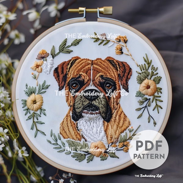 Boxer Dog Embroidery - Etsy