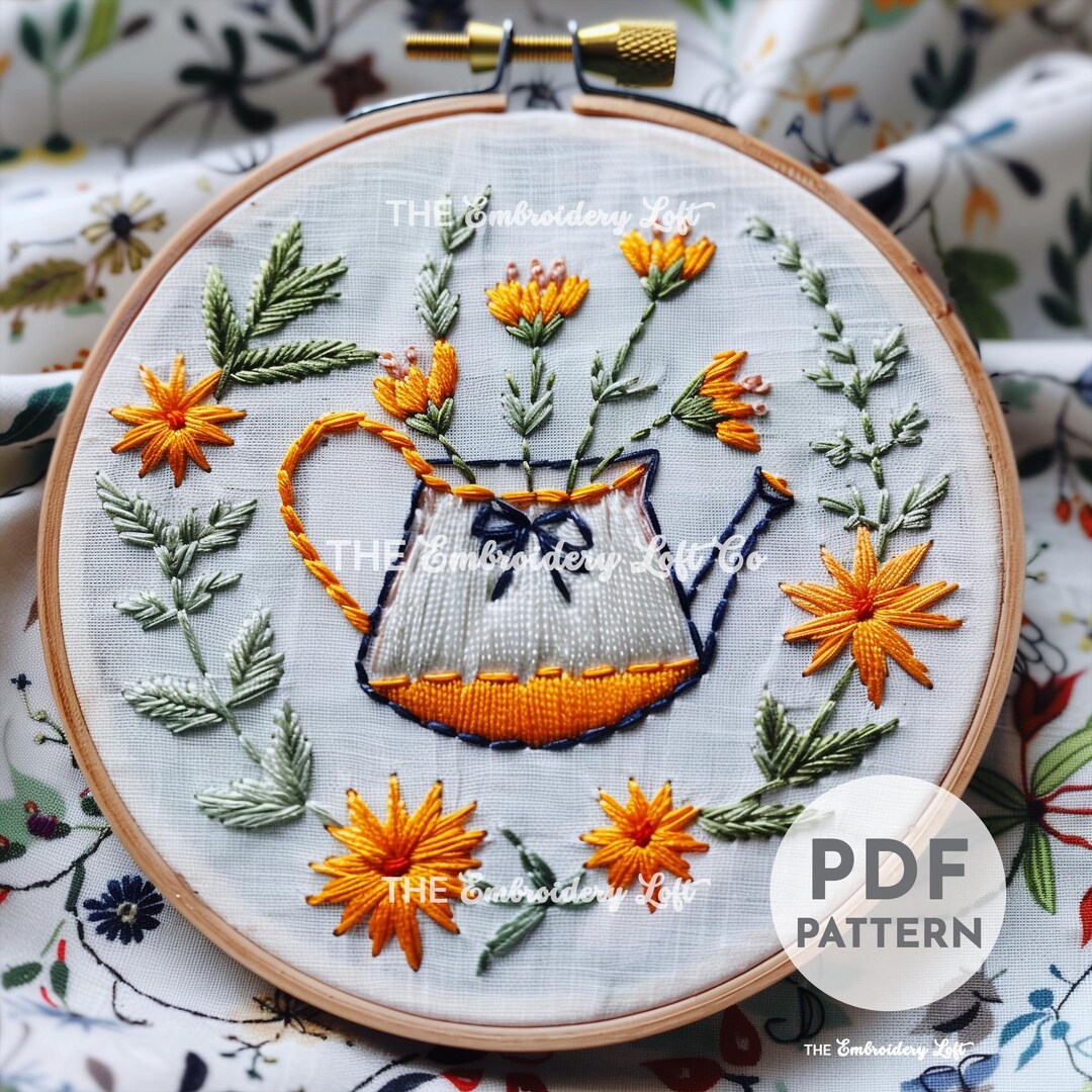 Floral Tea Pot Hand Embroidery Pattern, Tea Time Embroidery, Tea Pot ...