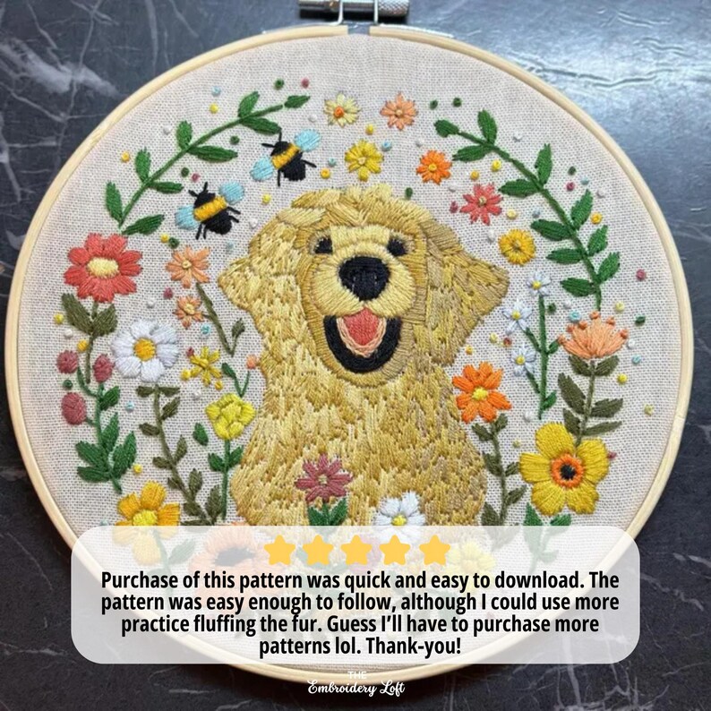 Golden Retriever Hand Embroidery Pattern, Dog Embroidery, Pet ...