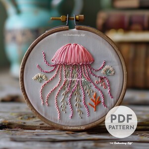 Pink Jellyfish Hand Embroidery Pattern, Jellyfish Embroidery Design ...