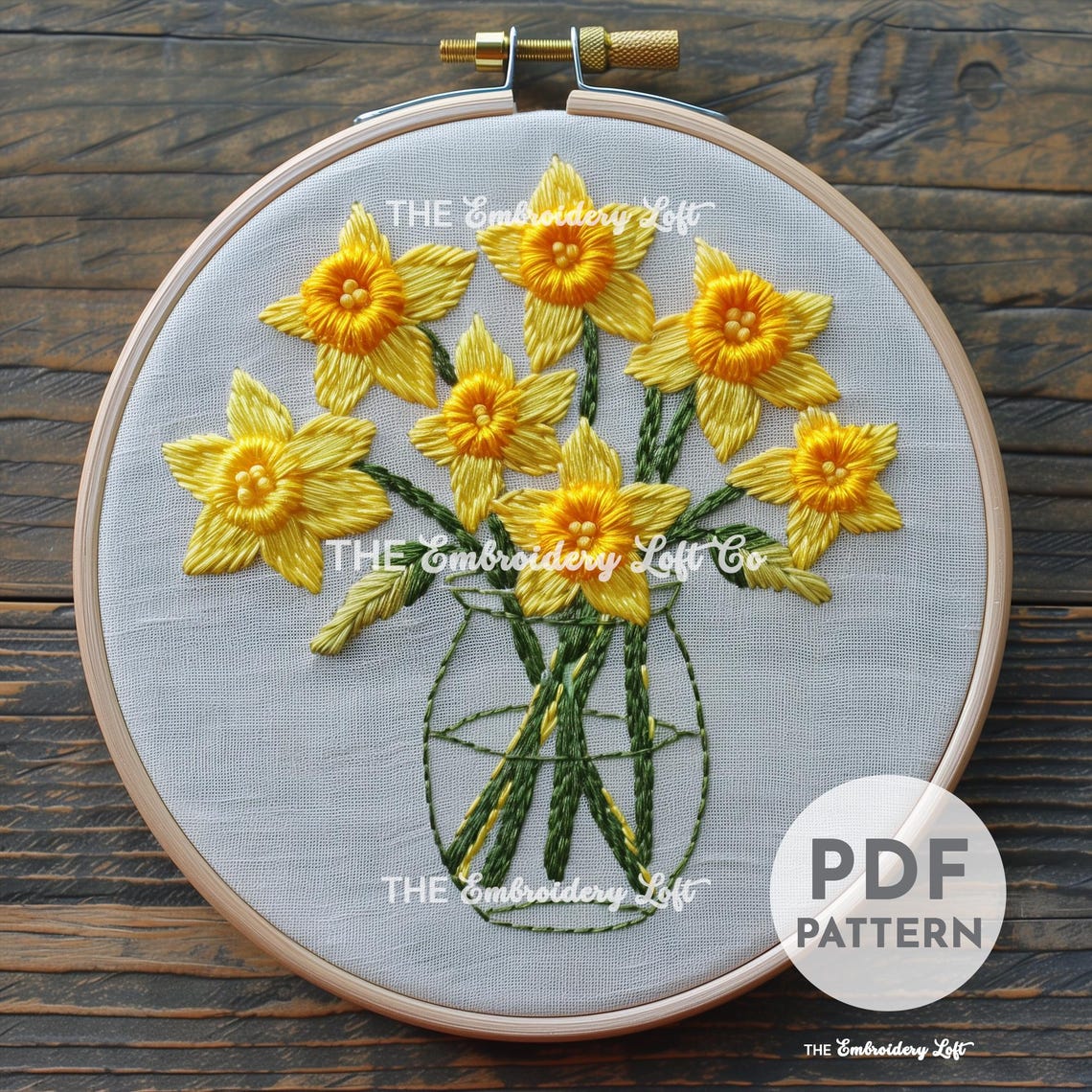 Vase of Daffodils Hand Embroidery Pattern, Yellow Daffodils Pattern ...