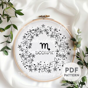 Scorpio Hand Embroidery Pattern, Scorpio Embroidery, Zodiac Embroidery ...