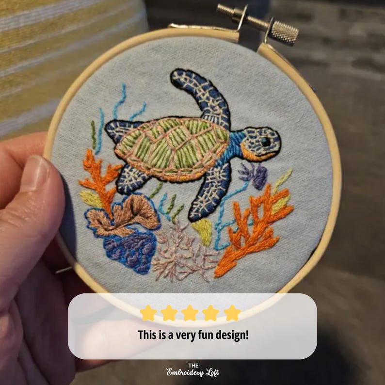 Sea Turtle Hand Embroidery Pattern, Gift for Turtle Lovers, Turtle ...