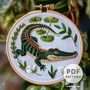 Alligator Hand Embroidery Pattern, Crocodile Embroidery Pattern ...