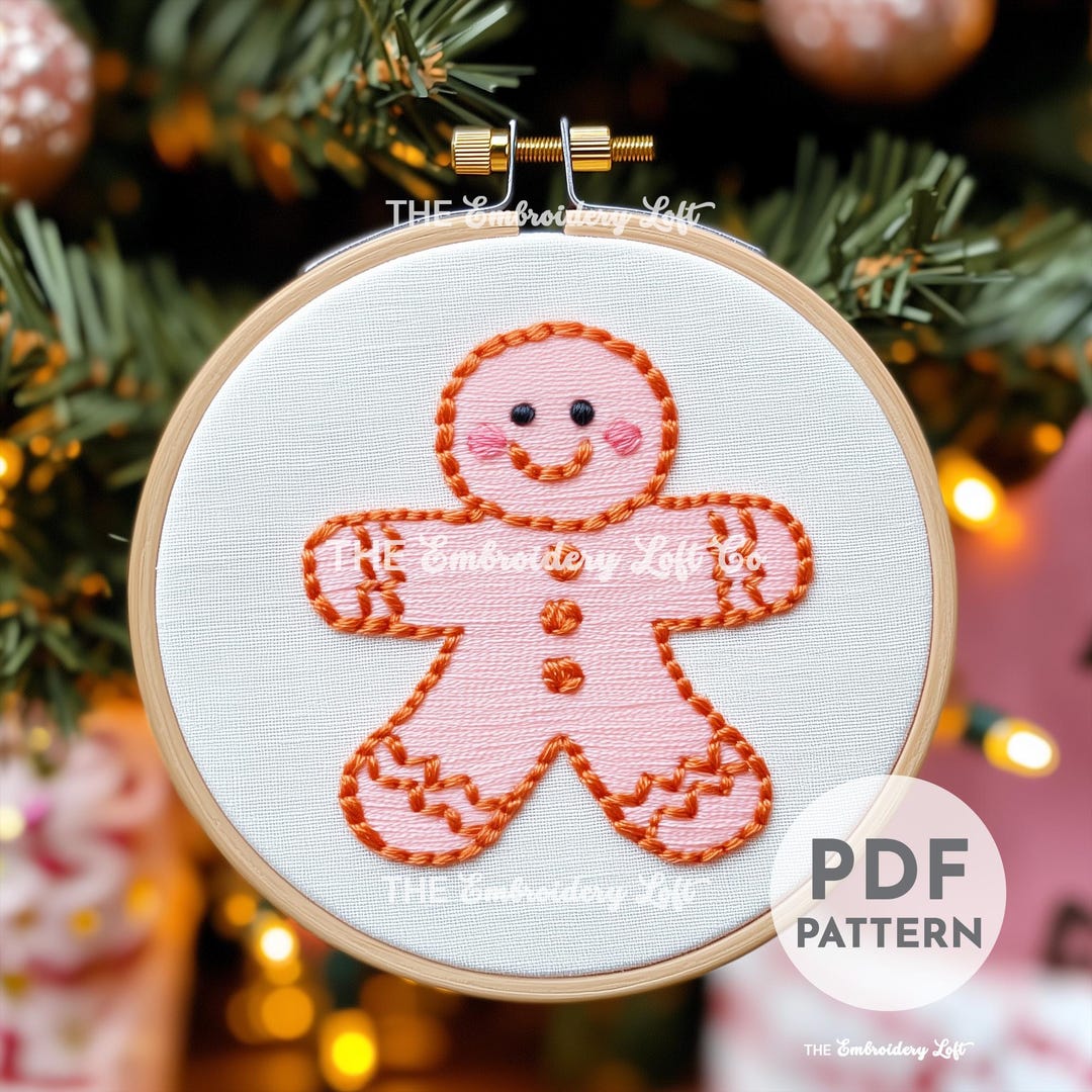 Pink Gingerbread Man Hand Embroidery Pattern, Pink Christmas Decor ...