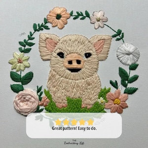 Baby Pig Hand Embroidery Pattern, Floral Pig Pattern, Cute Pig, Farm ...