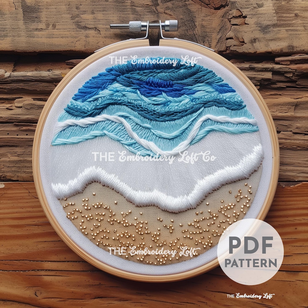 Ocean Waves Hand Embroidery Pattern, Beach Embroidery Pattern, Ocean ...