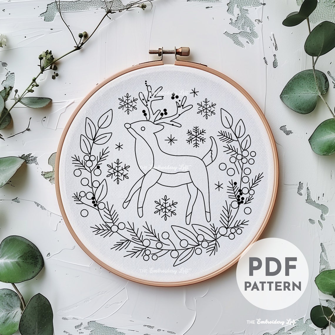 Floral Reindeer Hand Embroidery Pattern, Christmas Reindeer, Christmas ...