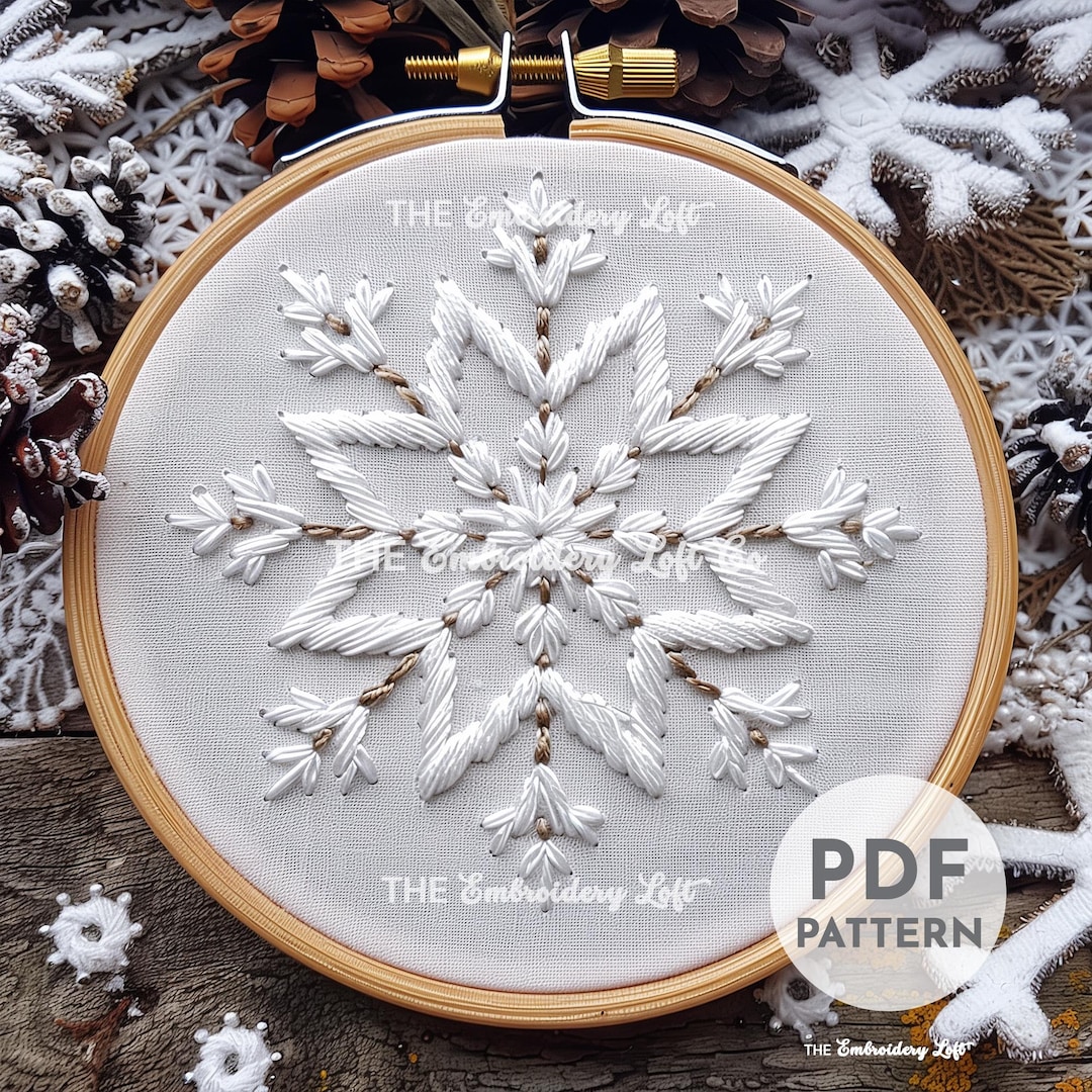 Winter Snowflake Hand Embroidery Pattern, Christmas Embroidery Pattern ...