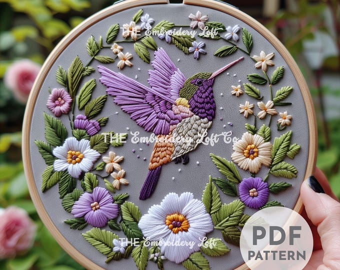 Purple Dove Hand Embroidery Pattern, Floral Dove Pattern, Dove ...