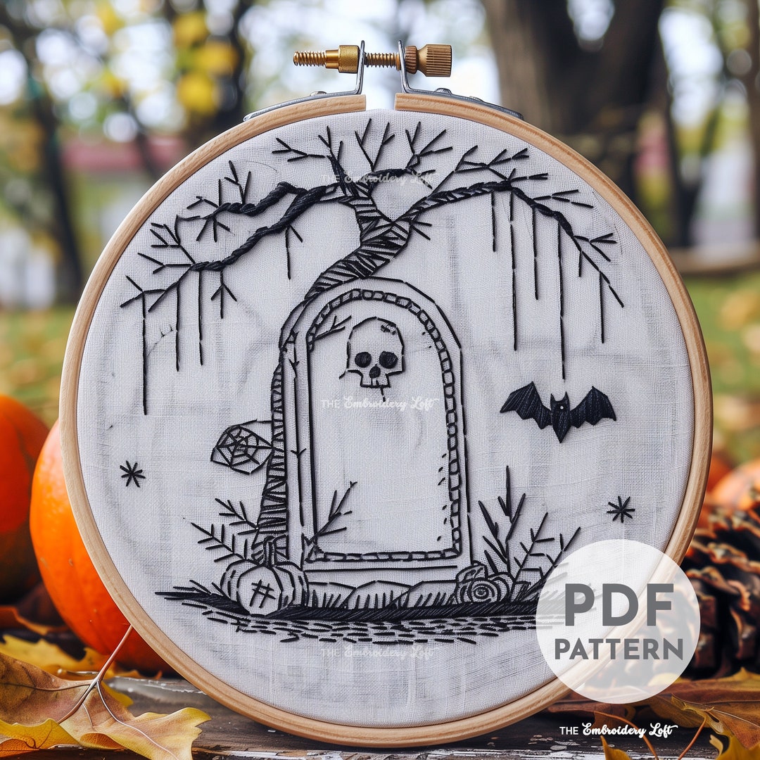 Tombstone Hand Embroidery Pattern, Graveyard, Halloween Embroidery ...