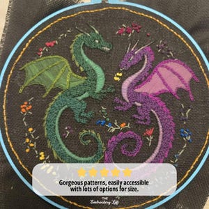 Twin Dragons Hand Embroidery Pattern, Dragon Embroidery Pattern ...