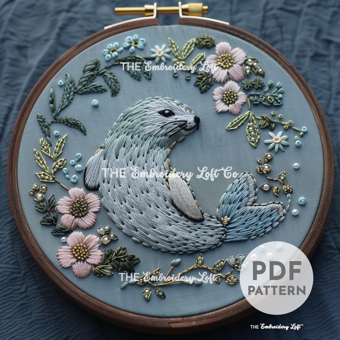 Seal Hand Embroidery Pattern, Coastal Home Decor, Seal Pattern, Ocean ...