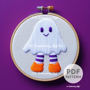 Witchy Ghost Hand Embroidery Pattern, Cute Ghost Pattern, Retro Ghost ...