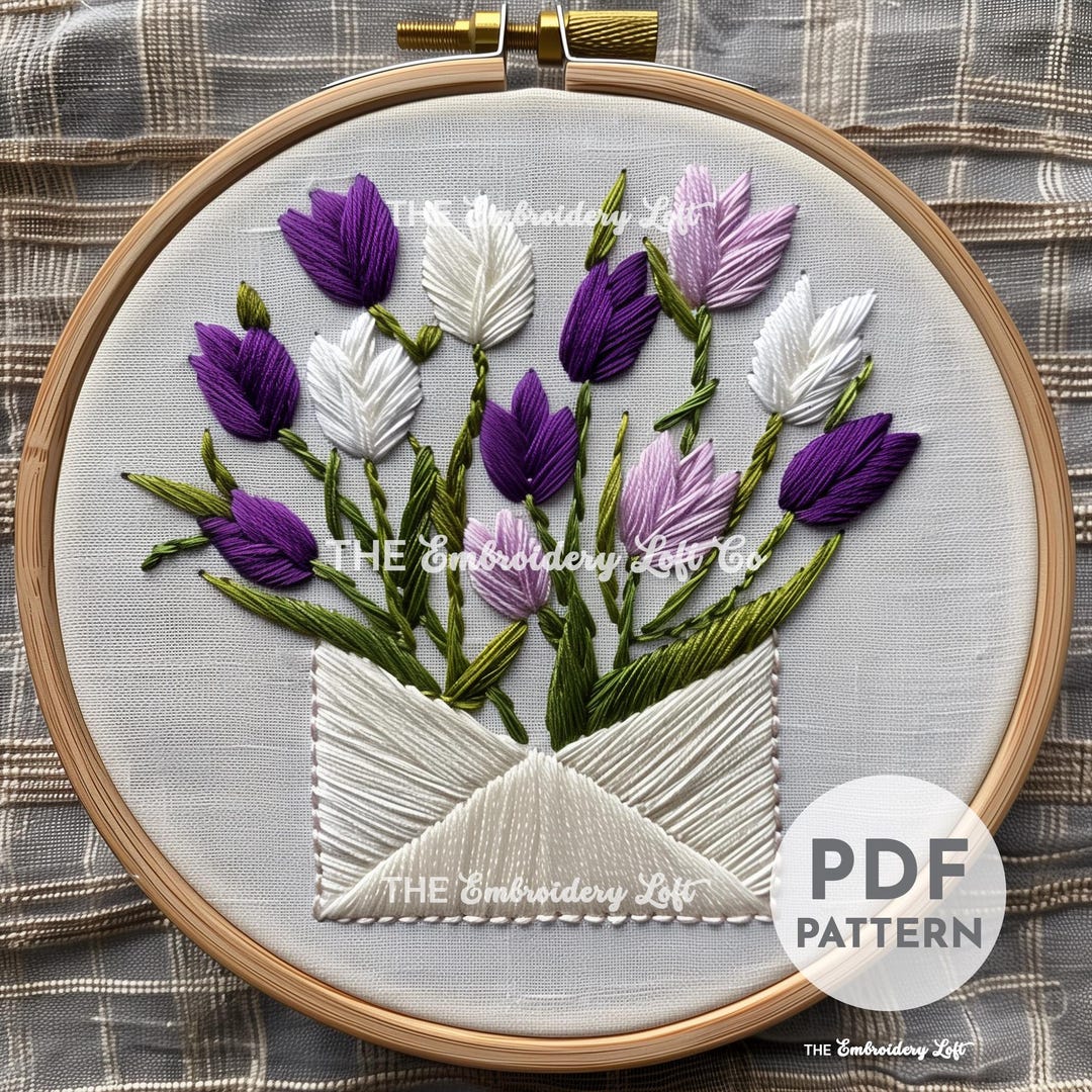 Floral Mail Hand Embroidery Pattern, Love Letter, Tulip Pattern, Tulip ...