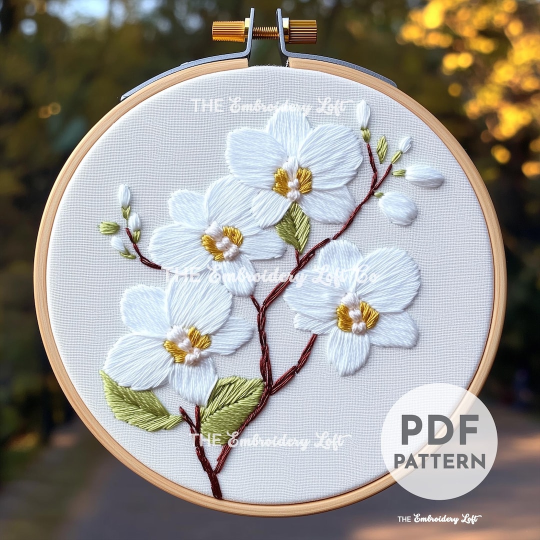 White Orchid Hand Embroidery Pattern, Orchid Embroidery Pattern, Floral ...