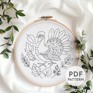 Turkey Hand Embroidery Pattern, Thanksgiving Turkey, Thanksgiving ...